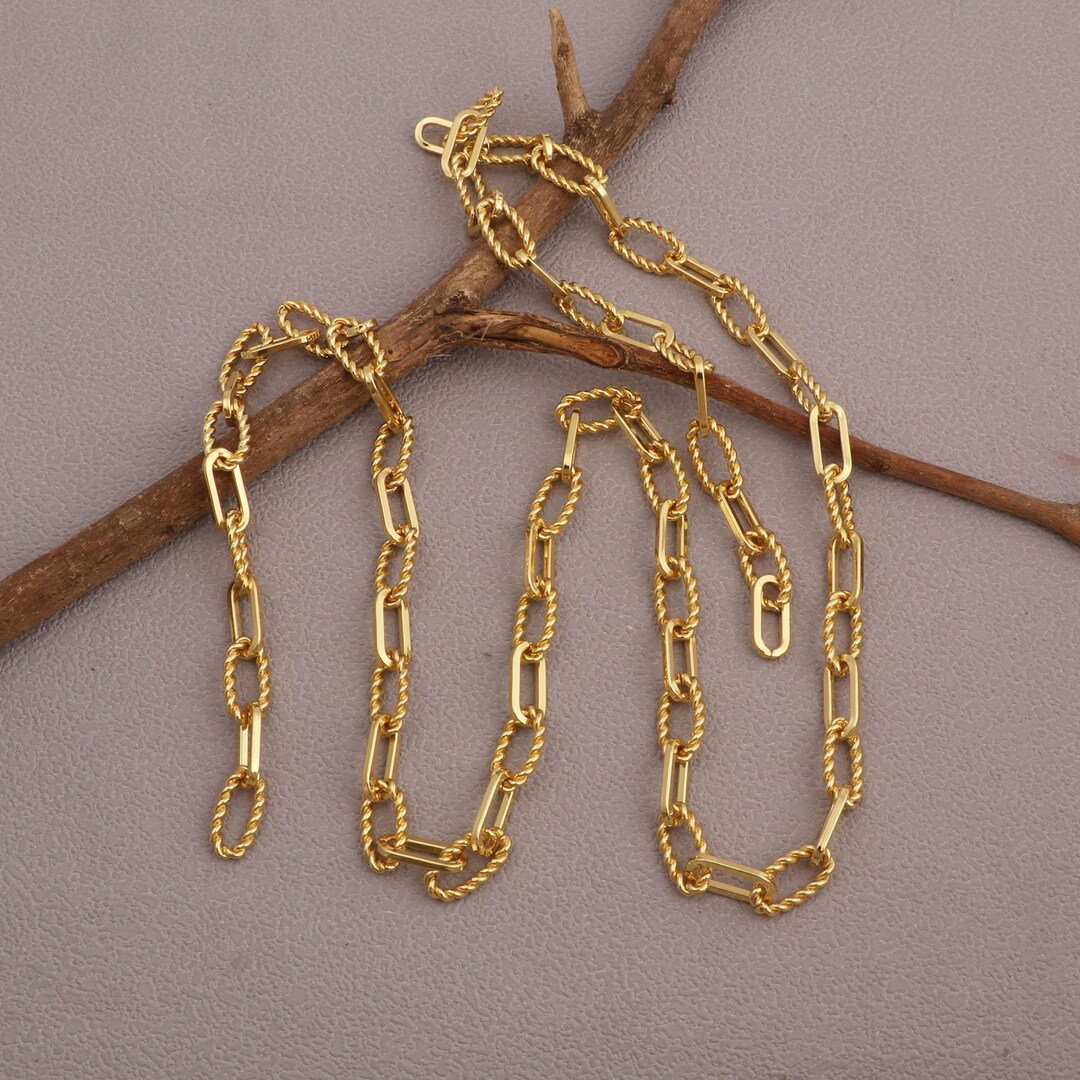 Gold Twisted Paperclip Chain Necklace: 18K Plated Brass Layering Chain ...