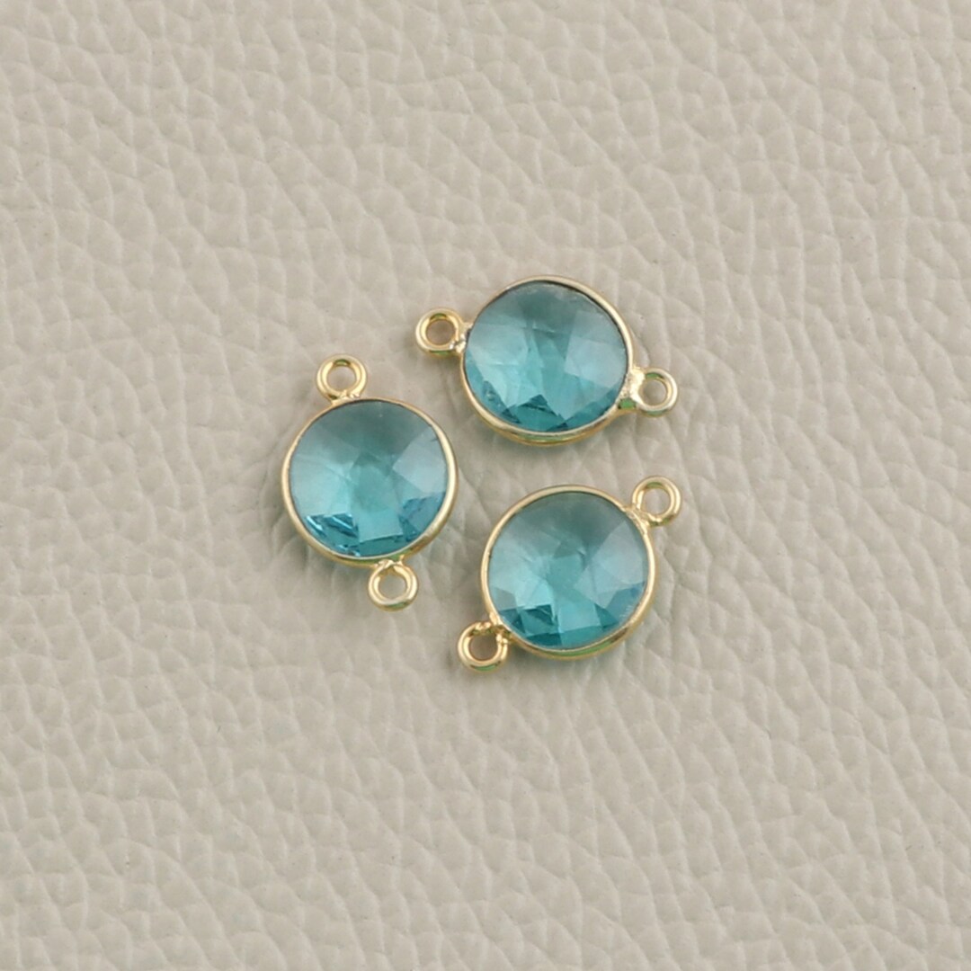 Blue Topaz Bezel Connector Pendant - 18k Gold Polish Bezel Charms ...