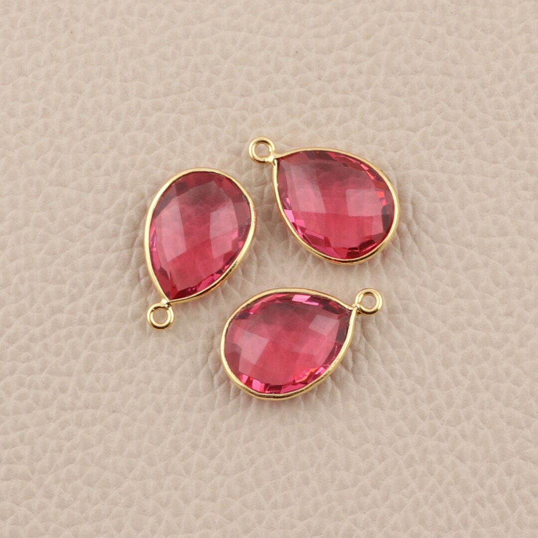 Pear Drop Bezel Connectors Pendant Checker Cut DIY Connectors Pink ...