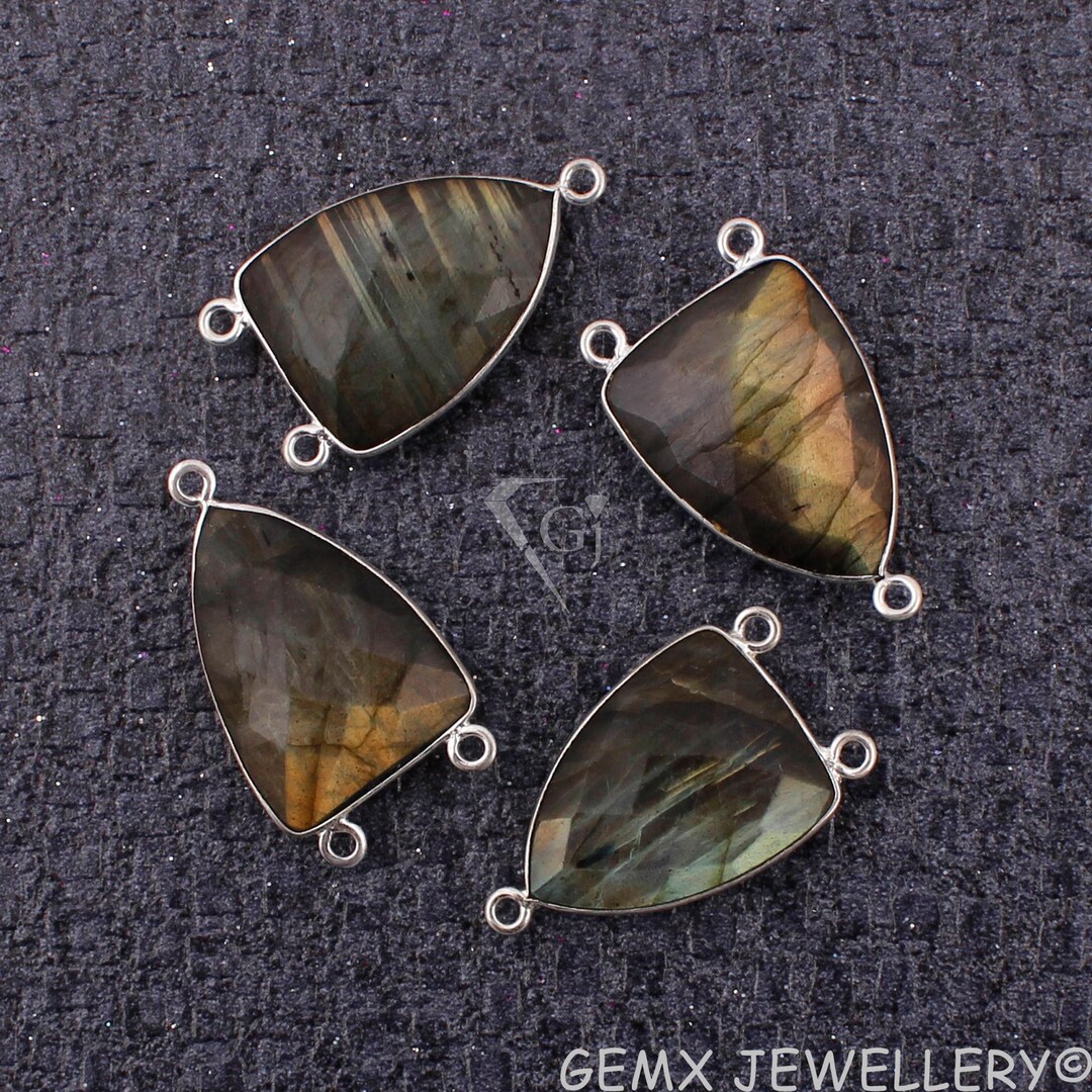 Labradorite Gemstone Fancy Shape Silver Plated Bezel Connectors, 16x22 ...