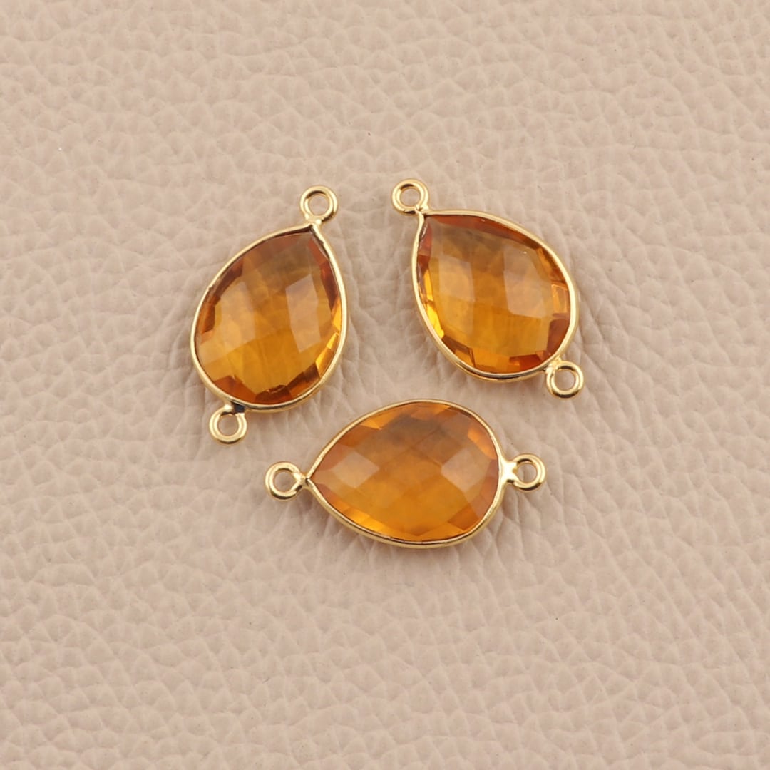 Pear Shape DIY Connectors - Yellow Citrine Bezel Connector - Gold ...
