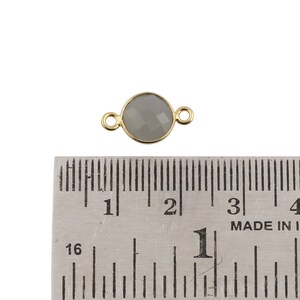 Round Shape 8mm Checker Cut Stone Gray Chalcedony Connector Gold Plated ...