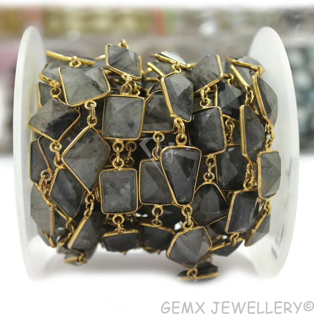 Black Rutile Gemstone Bezel Continuous Connector Gold Plated Jewelry ...