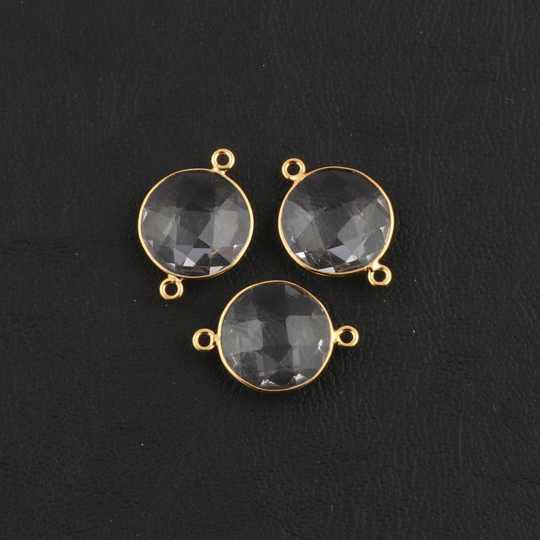 Crystal Quartz Connector: Gold Plated Checker Cut Bezel Link (15mm) - Etsy