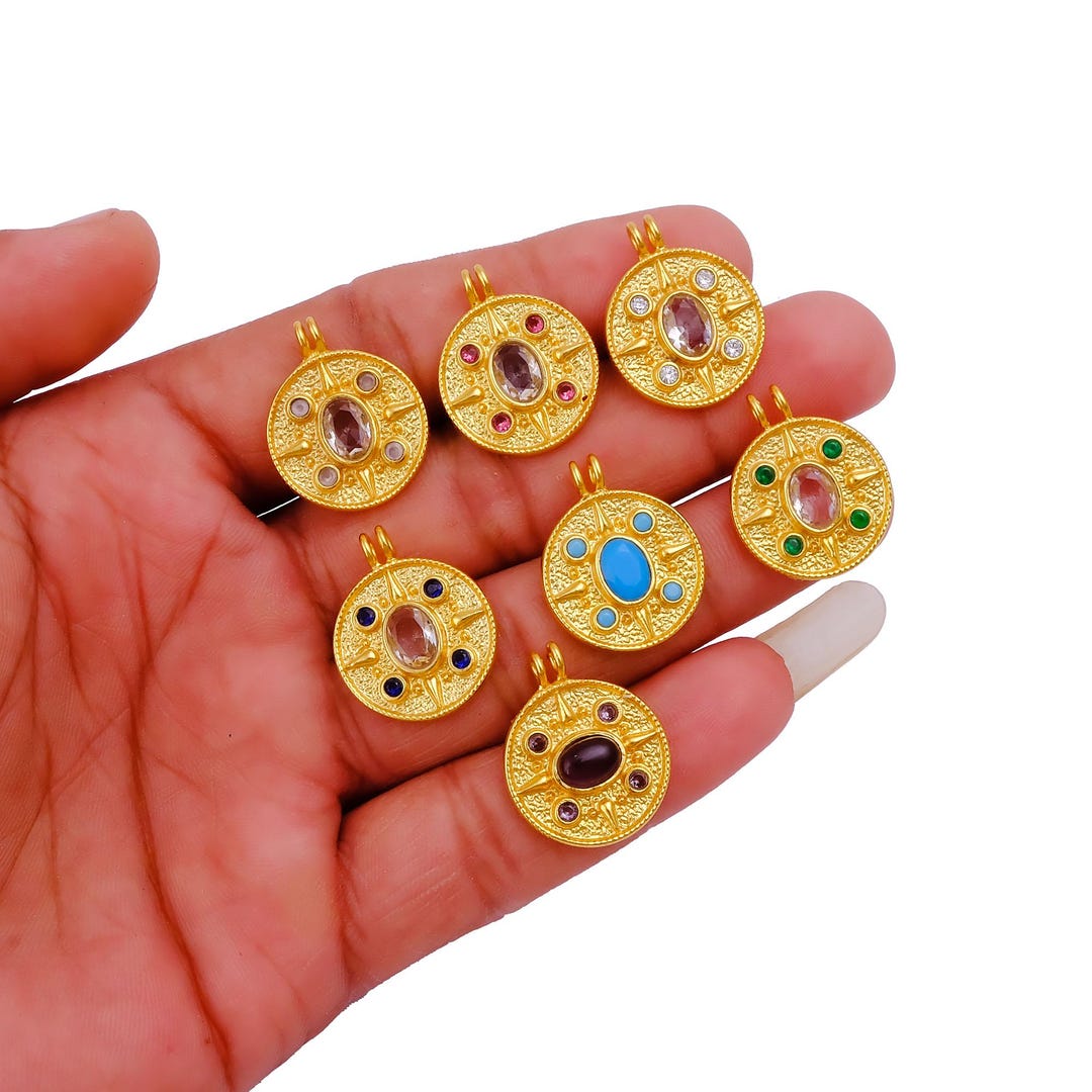 Handcrafted Gold-plated Byzantine Coin Pendant, Crystal Quartz & CZ - Etsy