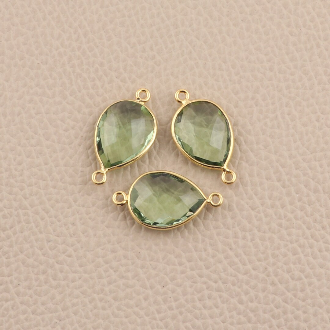 Gold Plated Bezel Link Connector Green Amethyst Gemstone Bezel ...