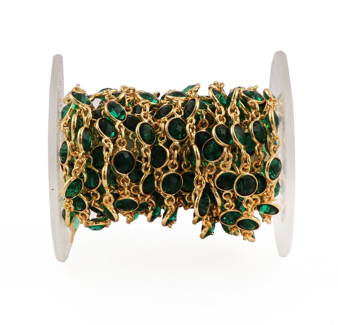 Emerald Hydro Gemstone Round Chain - Bezel Connector Chain - Checker ...