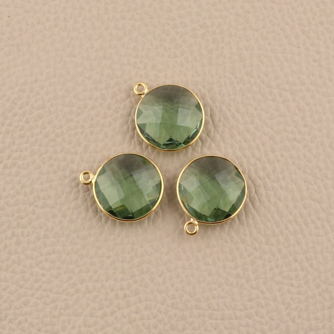 Bezel Set Gemstone Connector - Gold Plated Bezel Connectors - Green ...