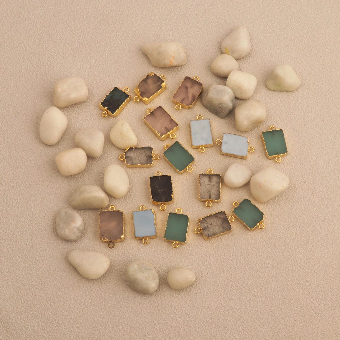 Gold Edge Gemstone Rectangle Connectors: Electroplated Double Loop ...