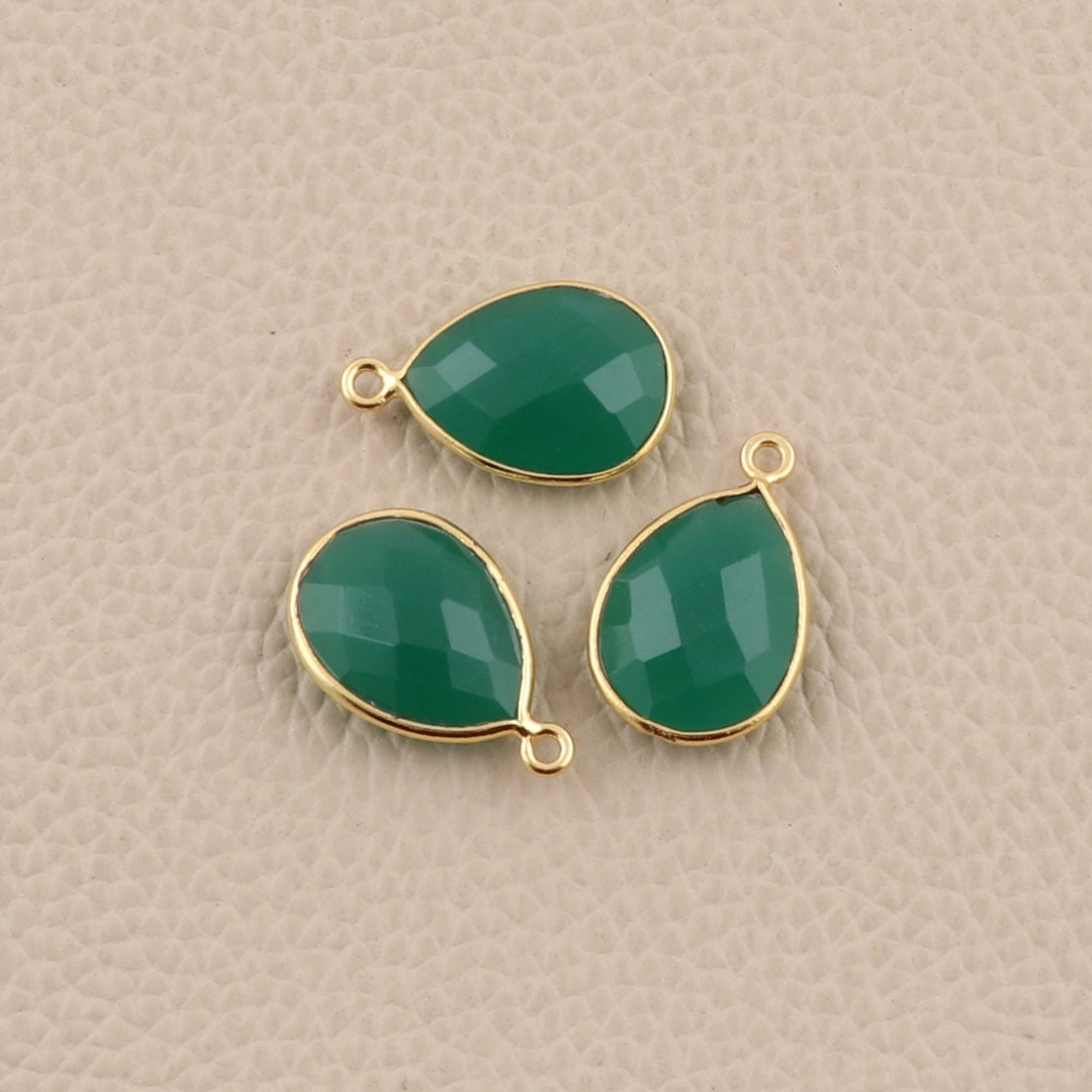 Pear Shape Bezel Connectors DIY Making Green Onyx Gemstone Connector ...