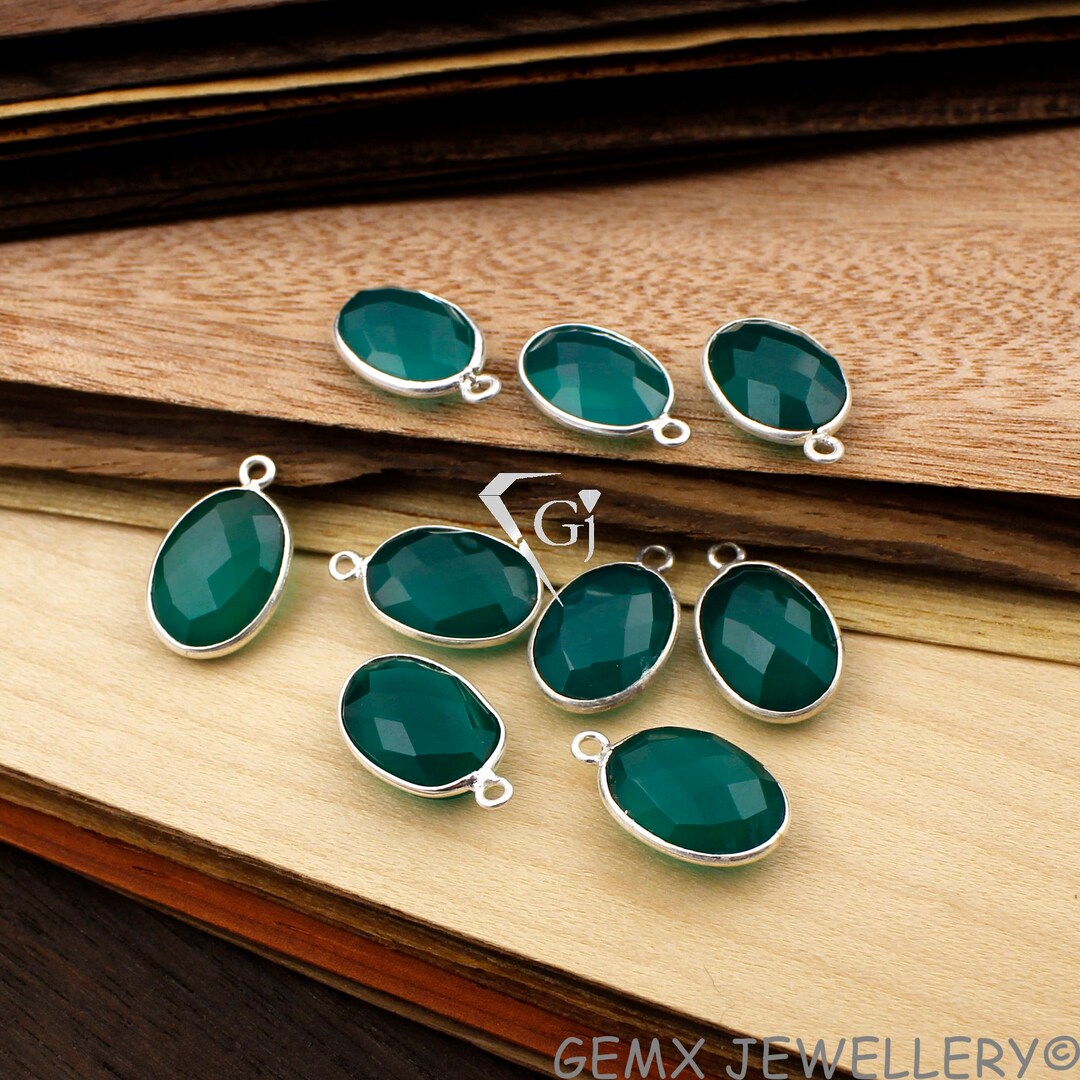 11x14 Mm Oval Shape Checker Cut Green Onyx Hydro Bezel, Silver Plated ...
