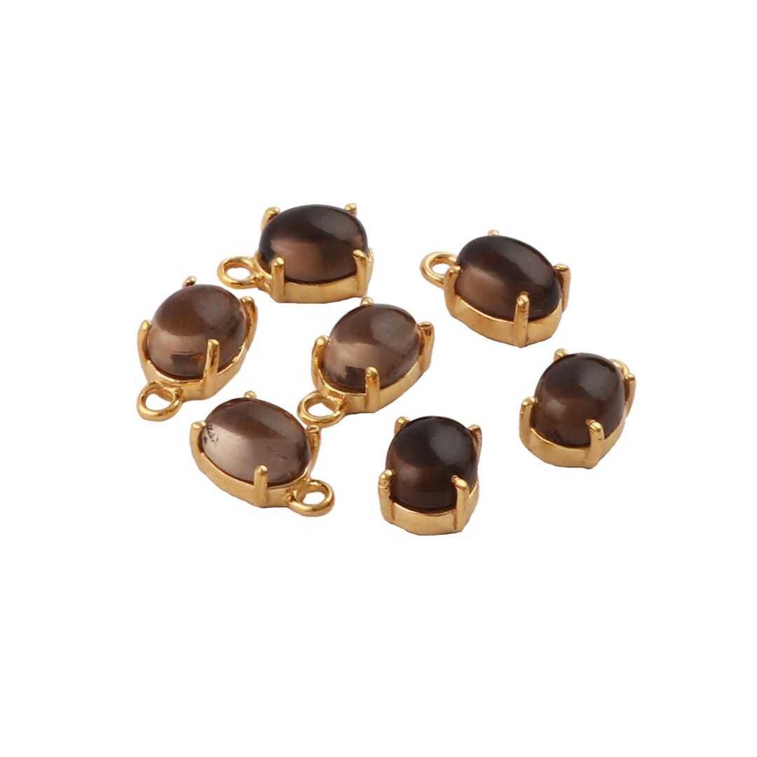 Prong Set Oval Connector Gold Connector Earrings Charms Smoky Quartz ...