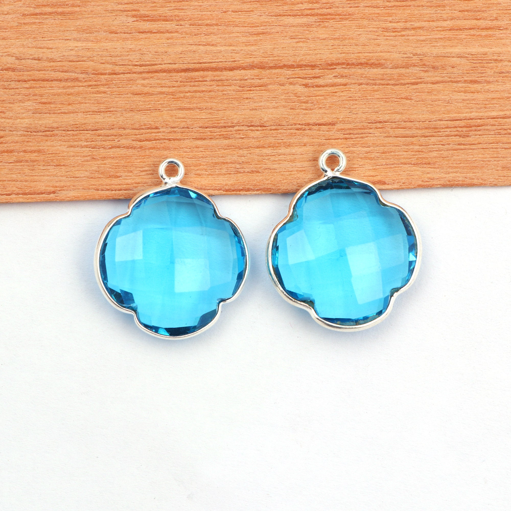 CDBS-405 Blue Topaz Gemstone Pear Cut Shape Double Bail Connect ...