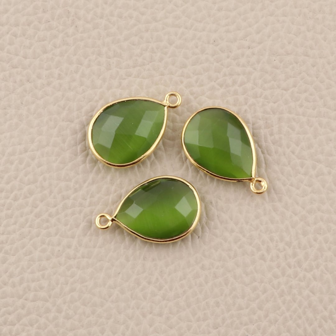 Pear Shape Bezel Connector - Green Cats-eye Gemstone Connectors - Drop ...