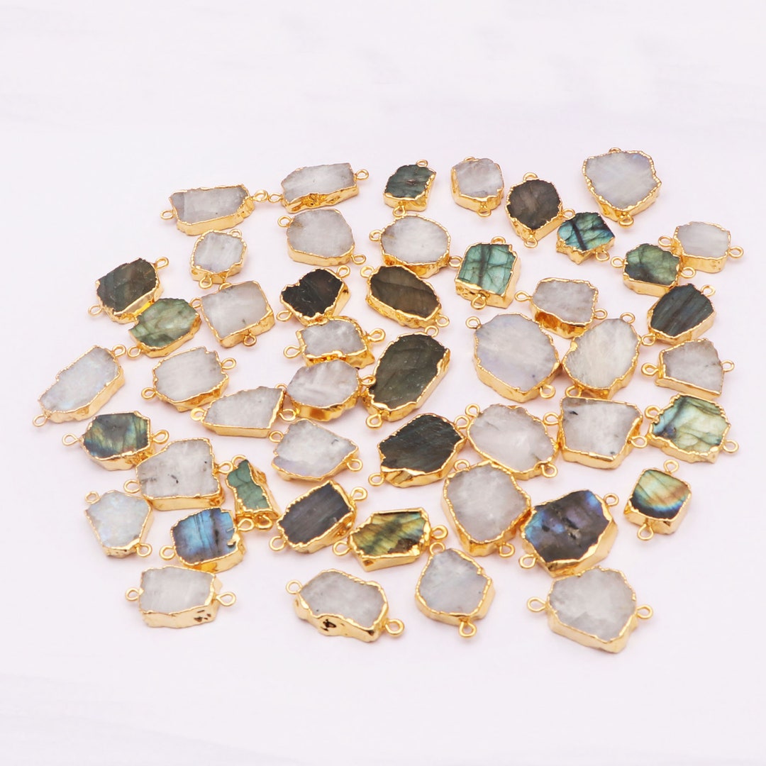 Single Loop Fancy Shape Connector, Natural Labradorite & Rainbow ...