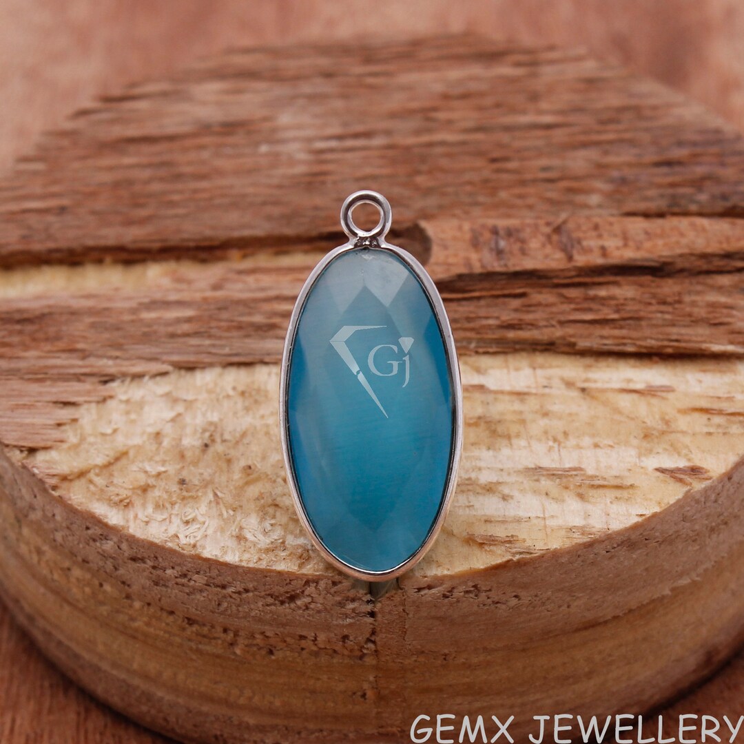 Blue Cats-eye Checker Cut Gemstone, 10X20 Mm Oval Silver Plated Single ...