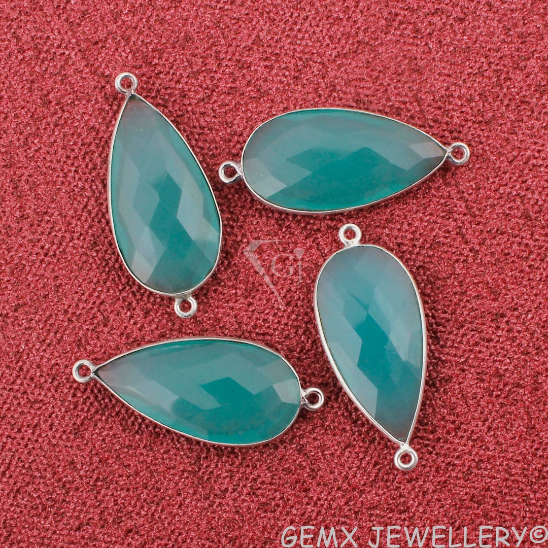 Fabulous Aqua Chalcedony Bezel Connector , Pear Shape Double Bail ...