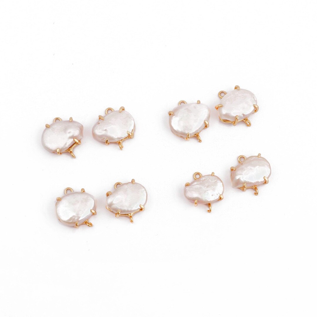 Freshwater Pearl Charm, Gold Plated Double Loop Connector, DIY Jewelry ...