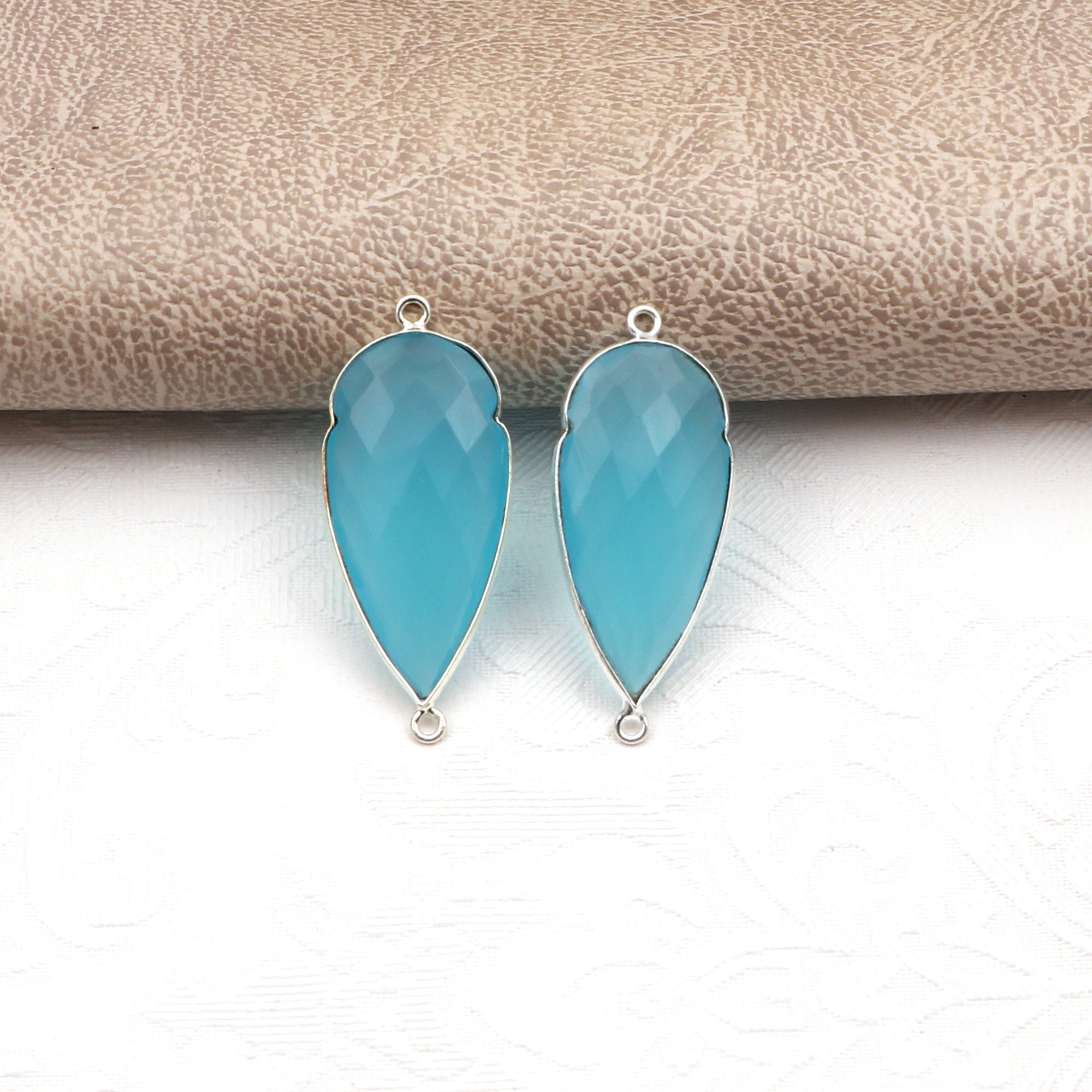 CDBS-405 Blue Topaz Gemstone Pear Cut Shape Double Bail Connect ...