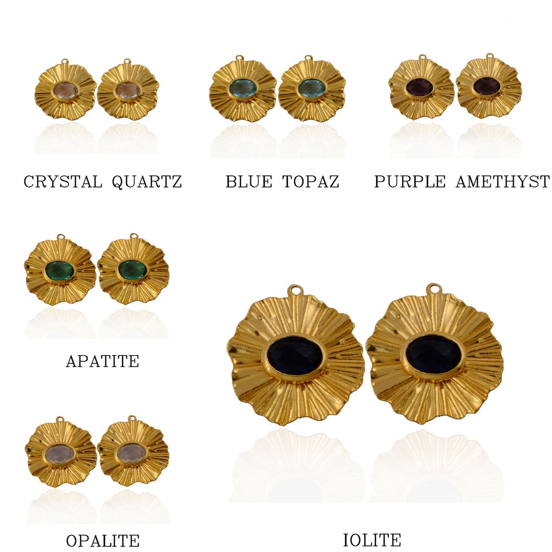 Oval Shape Gold Iolite Connector Pair, Faceted Gemstone Charm, Gold ...