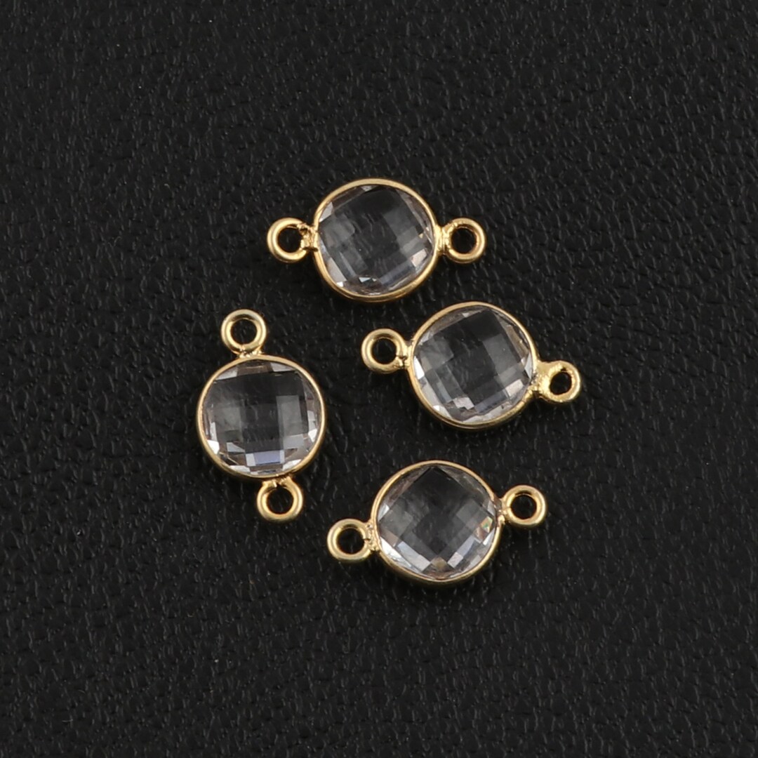 Crystal Quartz Round Shape Jewelry Connector, Gold Plated DIY ...