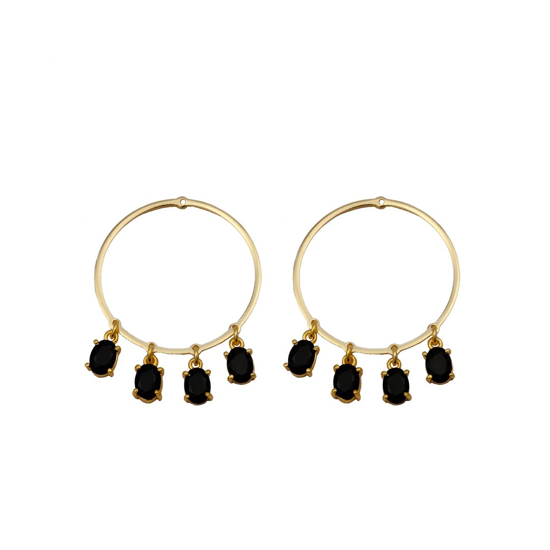 Gold Plated Black Onyx Connector Pair: Faceted Oval Charm (6x8 Mm) - Etsy