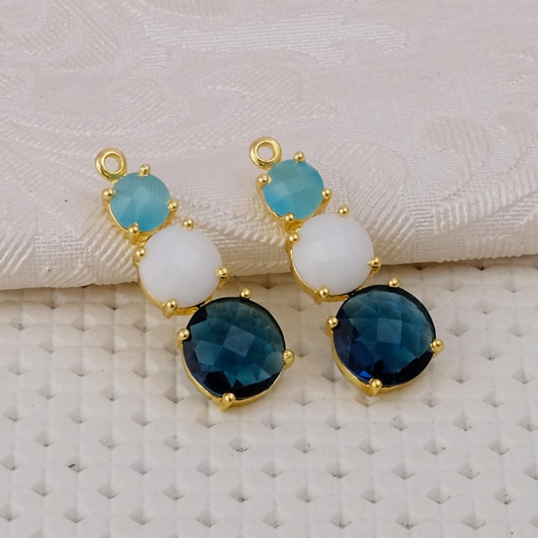 Agate, Topaz Cats Eye Gemstone Pairs, Gold Prong Round Connector ...