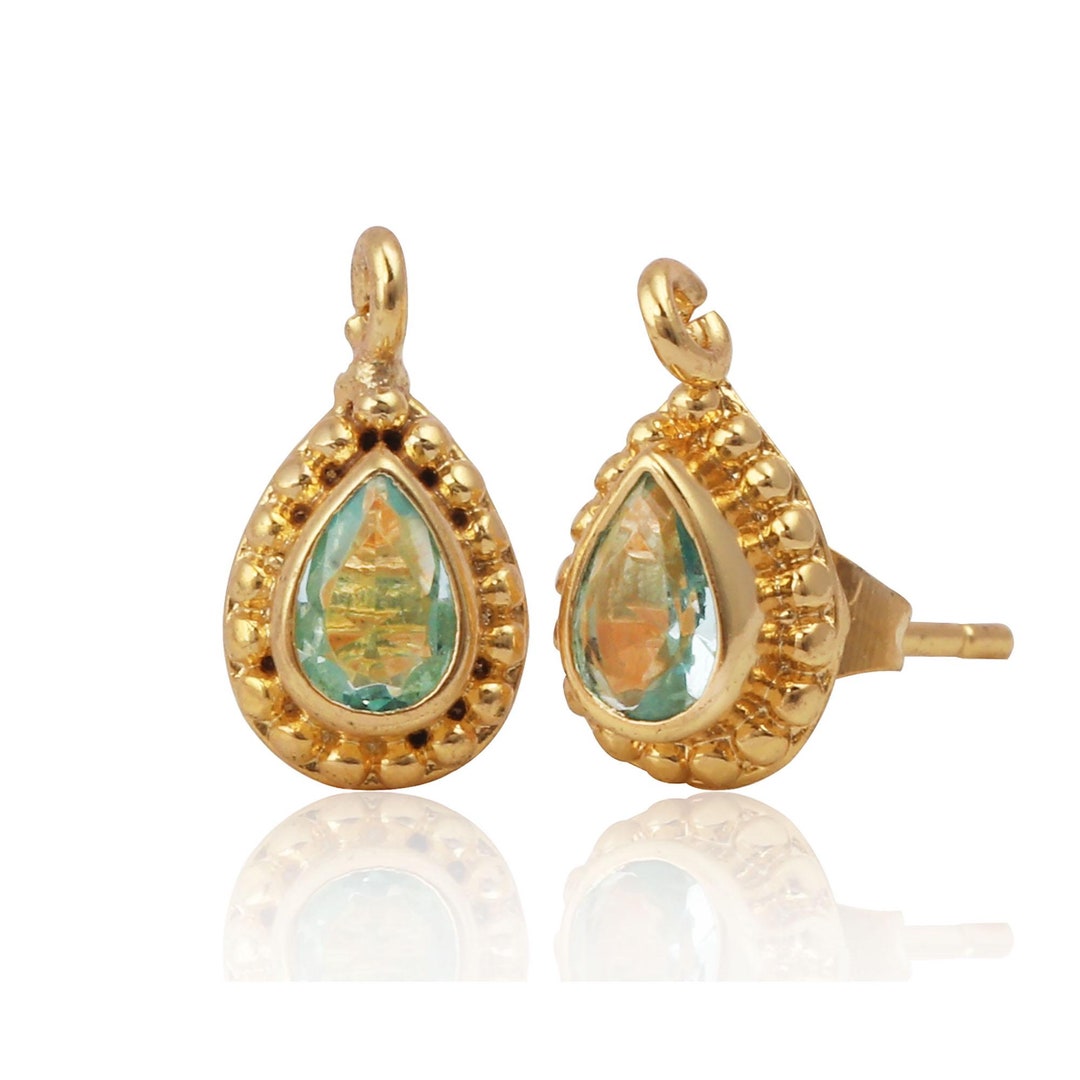 Pear Blue Topaz Gold Plated Connectors, Handmade Gemstone Charms - Etsy
