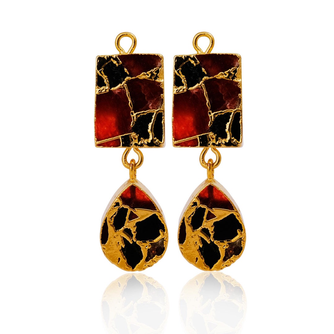 Rectangle Shape Gold Red Black Jade Mohave Connector Pair, Mohave ...
