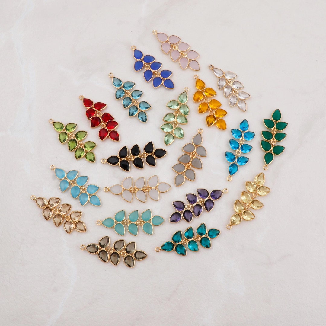 Gold Plated Bezel Station Components Pairs, Faceted Pear Gemstone ...