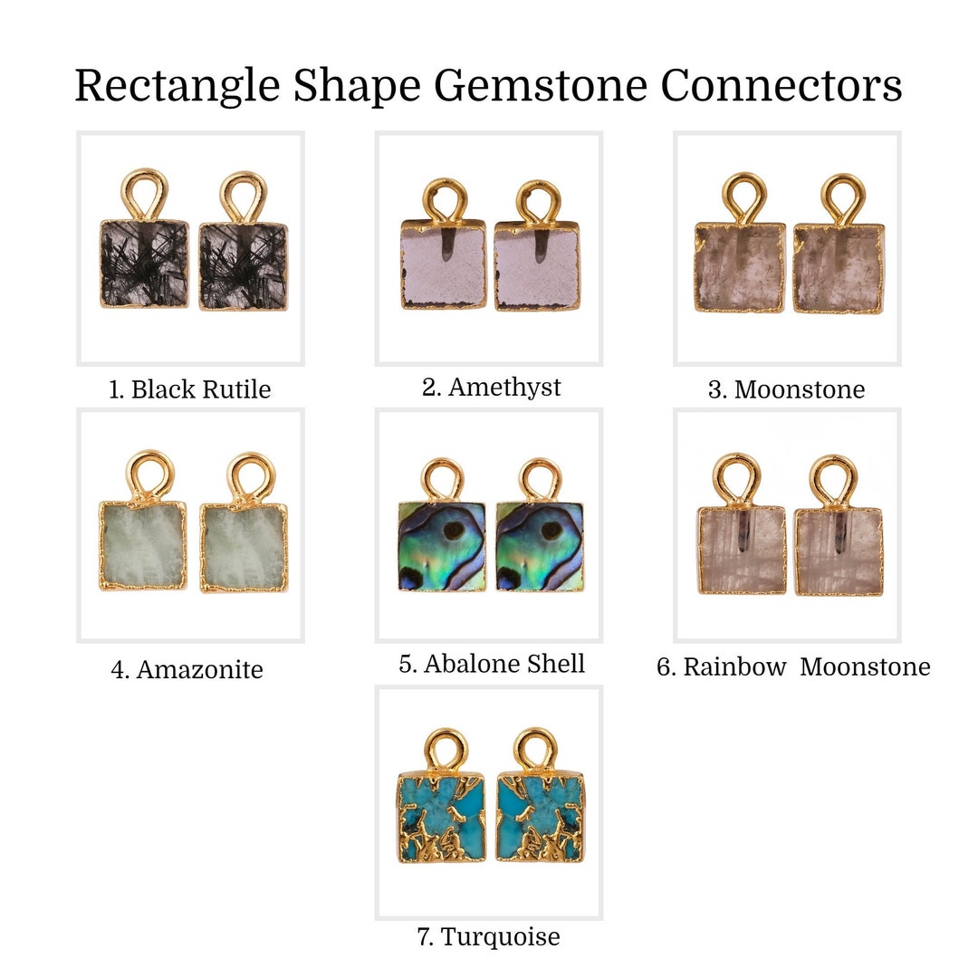 Square Shape Gemstone Charms Connectors, Natural Moonstone, Amethyst ...