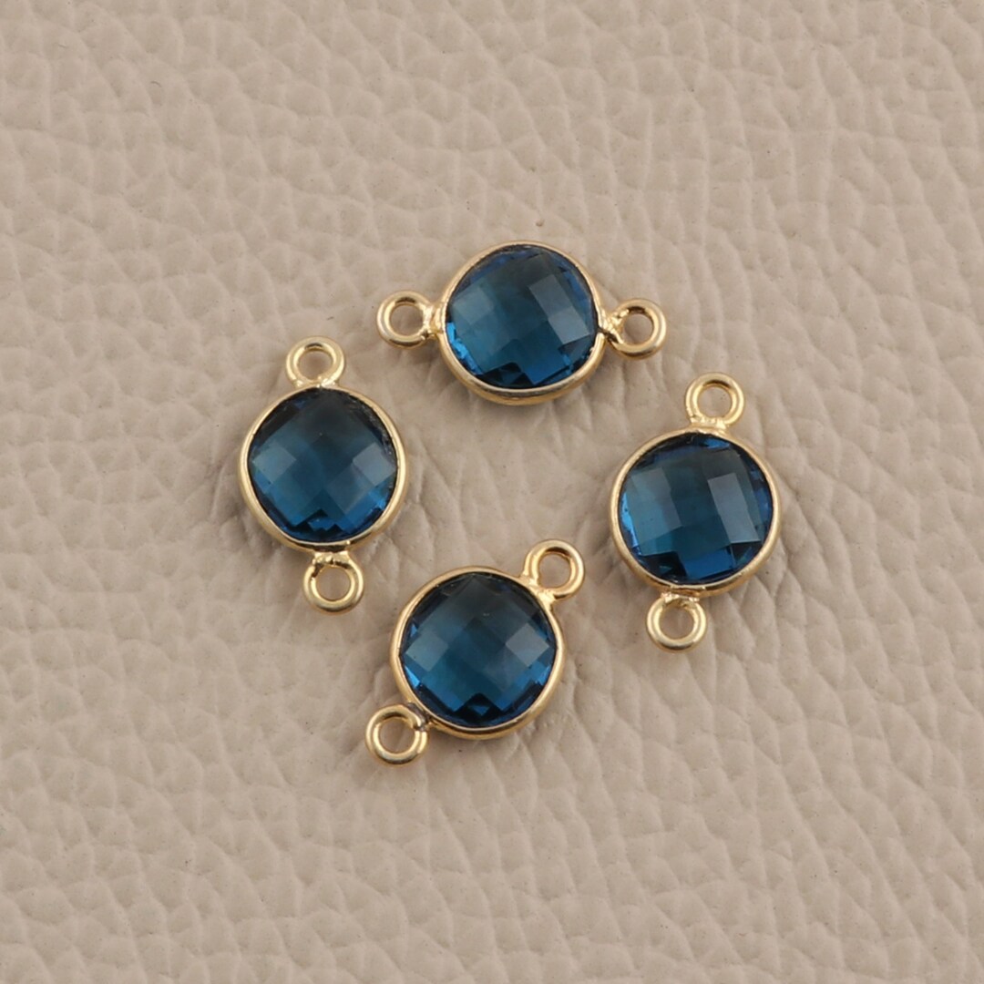 Gold Rhodium Connectors - 8mm Checker Cut Stone - London Blue Topaz ...