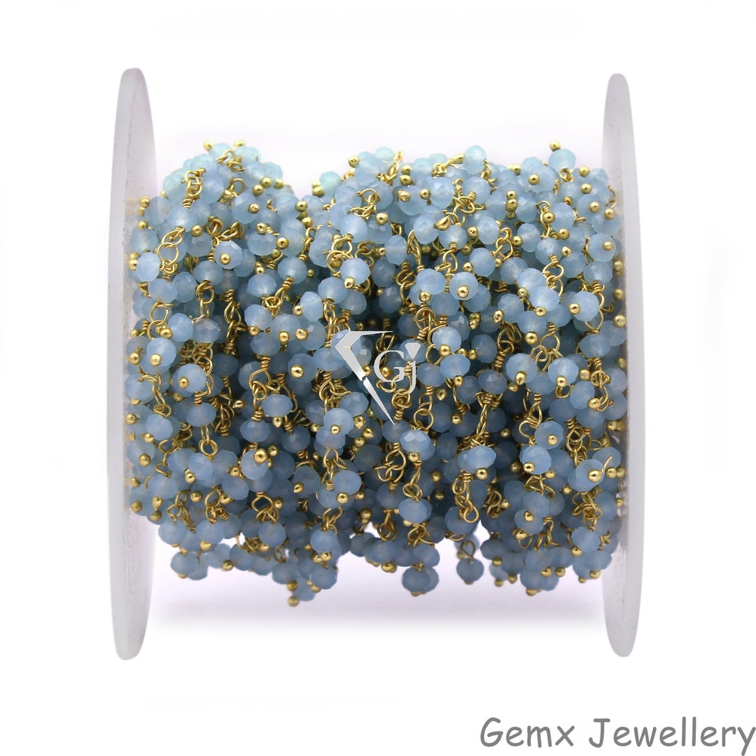Blue Chalcedony Gemstone Cluster Chain Dangle Beads Chain - Etsy