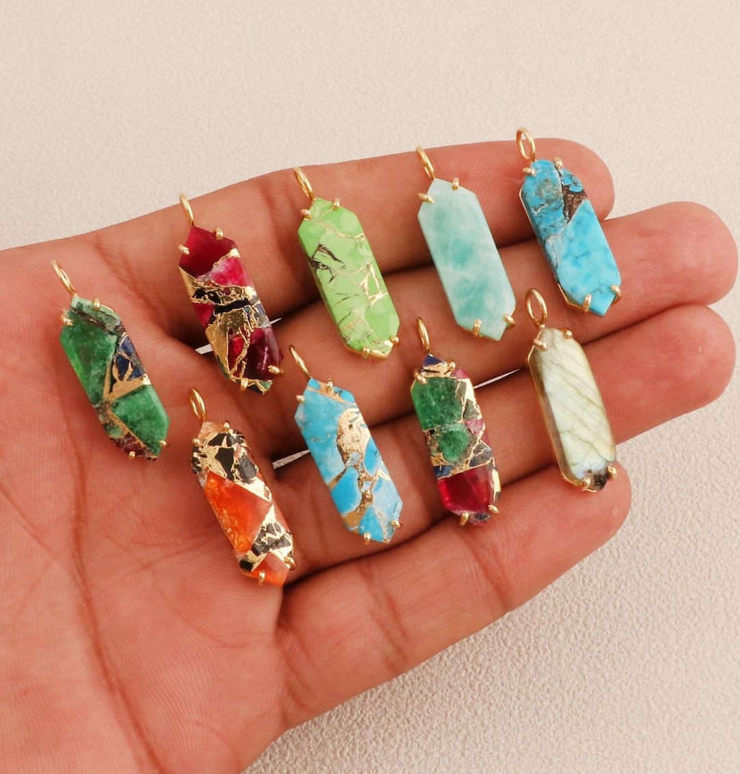 Compressed Mohave Gemstone Connector, Gold Plated Prong Set Mosaic ...