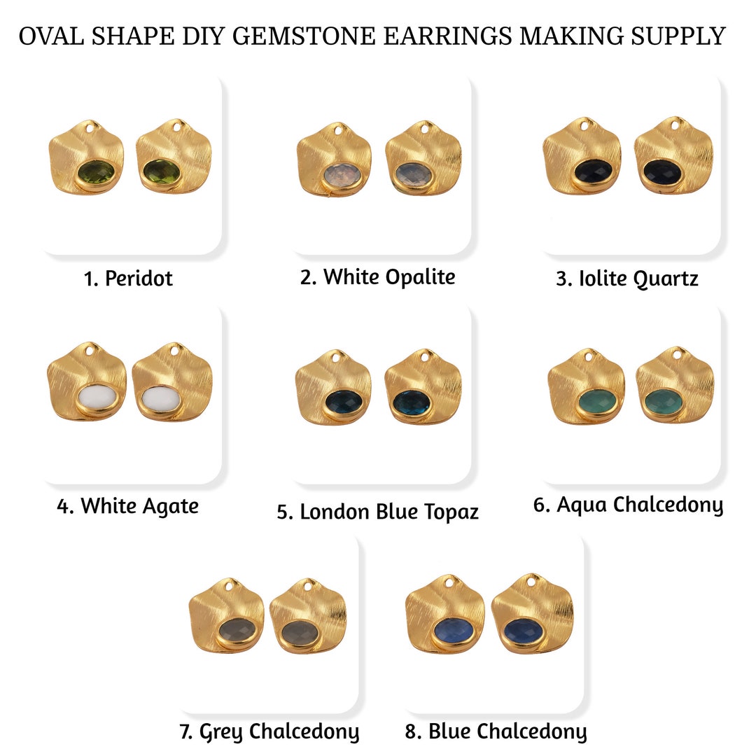 Faceted Oval Cut Gemstone Earring Pairs, Gold Plated DIY Components ...