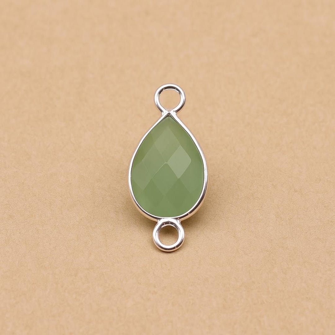 Pear Shape Prehnite Faceted Connector, Silver Plated Bezel Charm ...