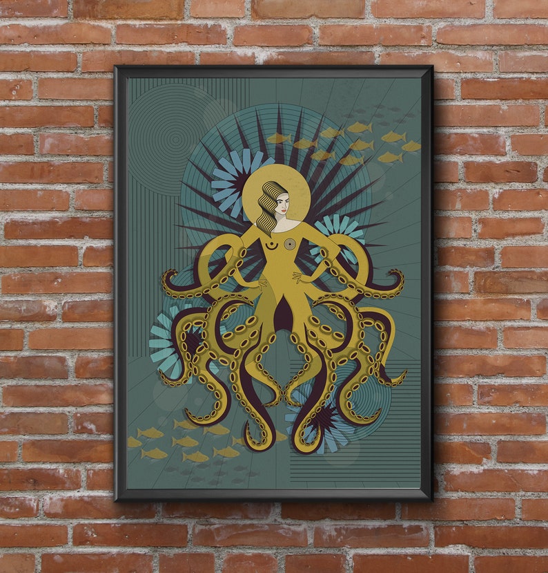Octopus Woman Poster A4 / Undersea Illustration / Ocean / - Etsy