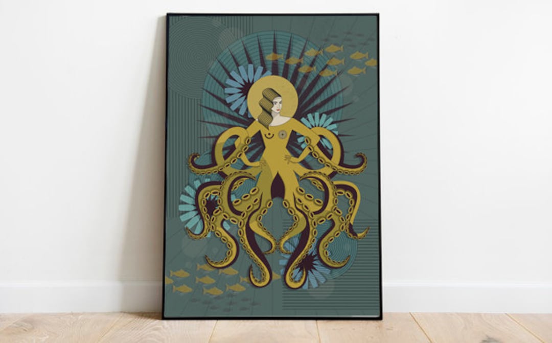 Octopus Woman Poster A4 / Undersea Illustration / Ocean / Nature / Fish ...