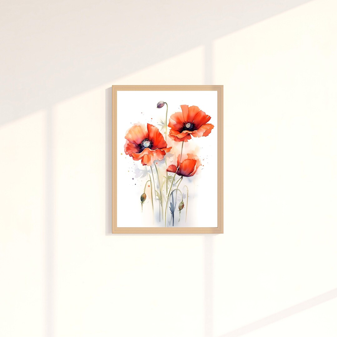 Red Poppies Wall Art | Red Poppies Watercolor | Wildflower Printable ...
