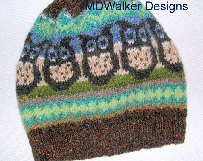 Rowan Fine Tweed, Hand Knitted Fair Isle Hat, Owl Beanie, Shetland ...