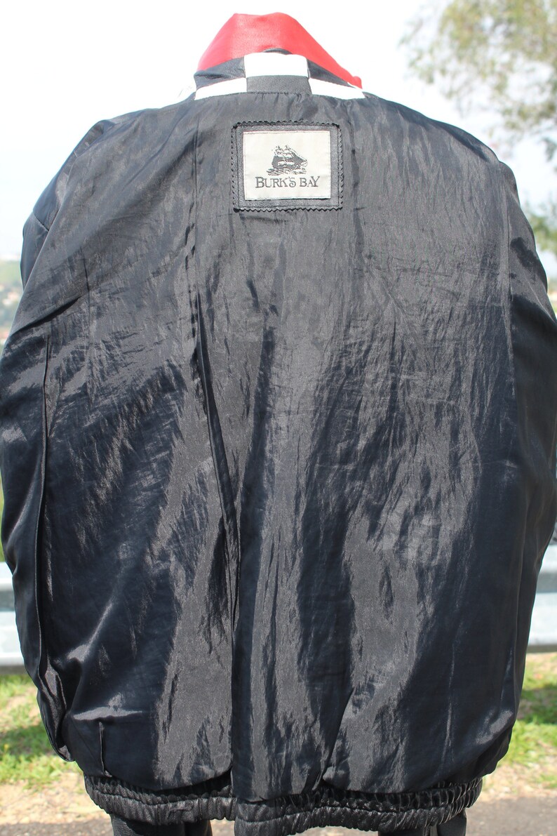 RARE Checkered Flag Black Leather Motorcycle Jacket W Red Accents XL ...