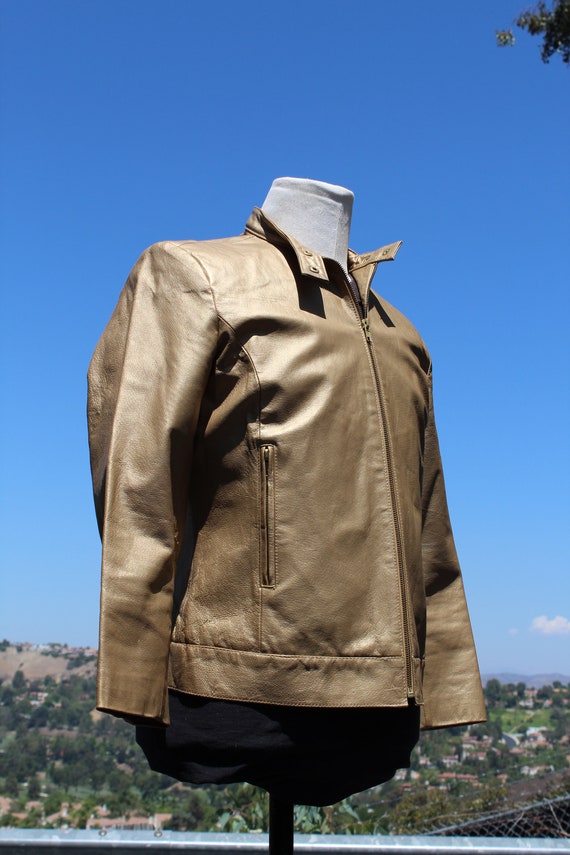 Gold Metalic Leather Motorcycle Jacket (Vintage / 80s) - Gem