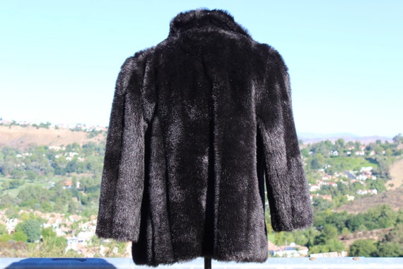 50s Black Faux Fur Coat w Purple Swirl Buttons US 12 … - Gem