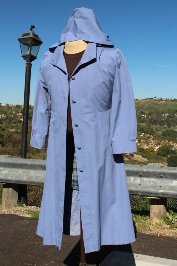 Hooded Powder Blue Trench Coat 7 / 8 (Vintage / 80s /… - Gem
