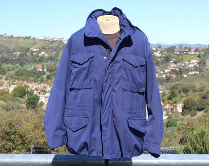 Vintage 80s US Navy Blue Field Jacket W Hidden Hood 2XL (vintage / 80s ...