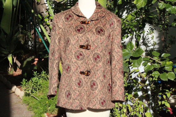 Vintage Brown Wool Asian Jacket w Unique Closures (Vi… - Gem