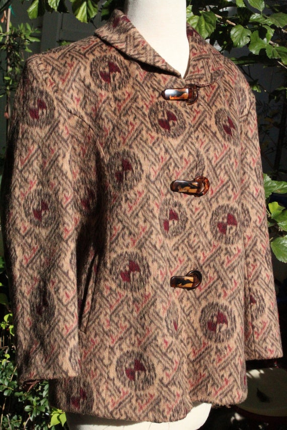 Vintage Brown Wool Asian Jacket w Unique Closures (Vi… - Gem
