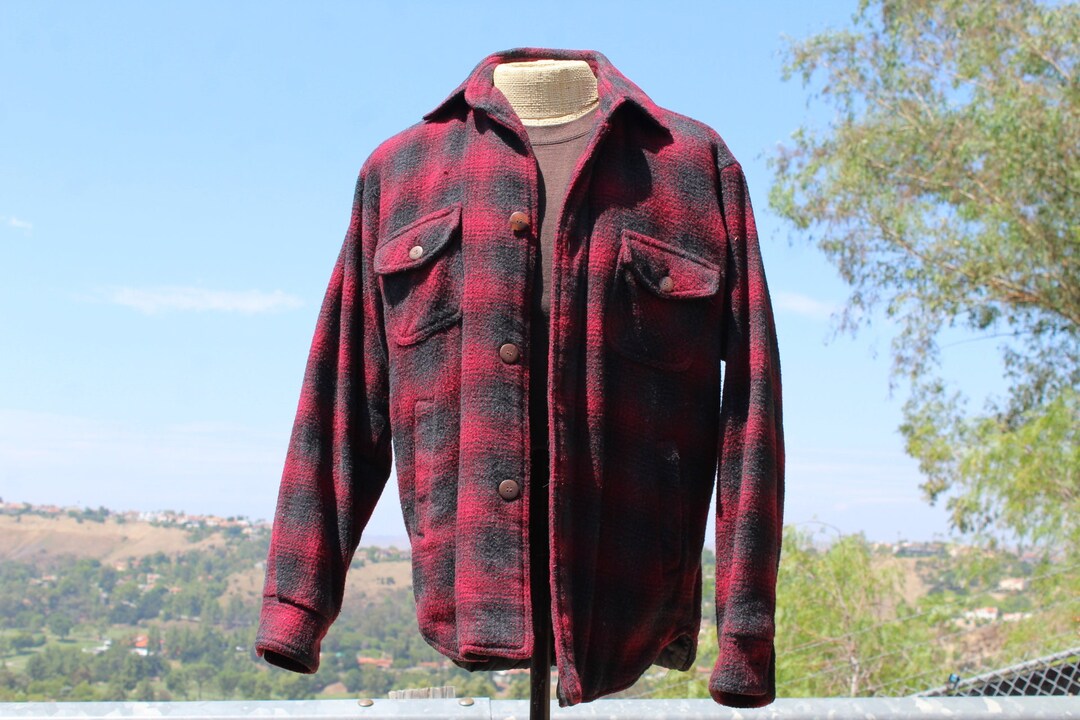Vintage Wool Blend Red Black Plaid Insulated Work Shirt Large vintage ...