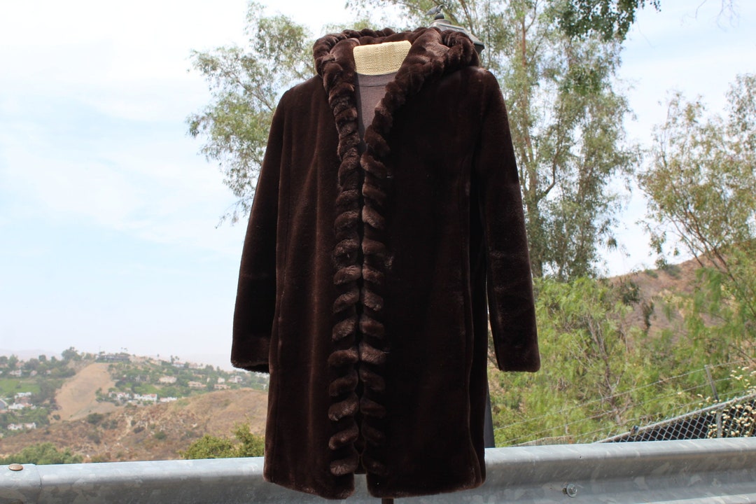 80s Chocolate Brown Faux Fur Coat W Hood (vintage / 80s / Marvin ...