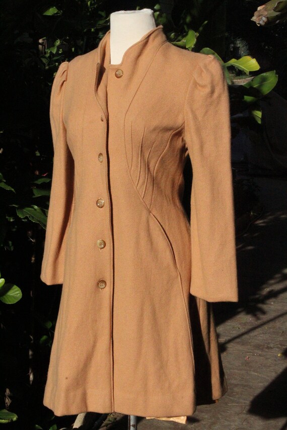 Long 60s Tan Wool 6 Button Jacket (Vintage / 60s) - Gem
